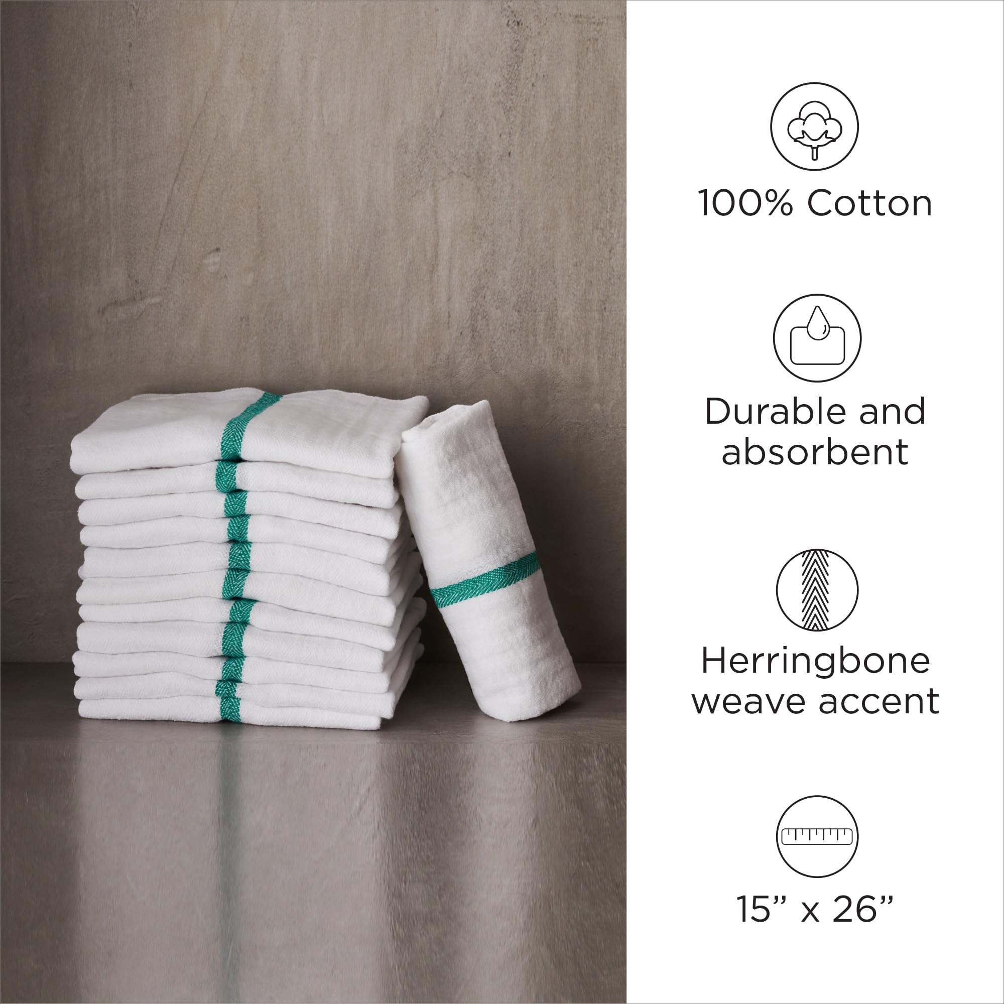 Diane DET005 100% Cotton Barber Towels 15"x26" for Salon, Spa, Barber Shop, White - 12 Pack