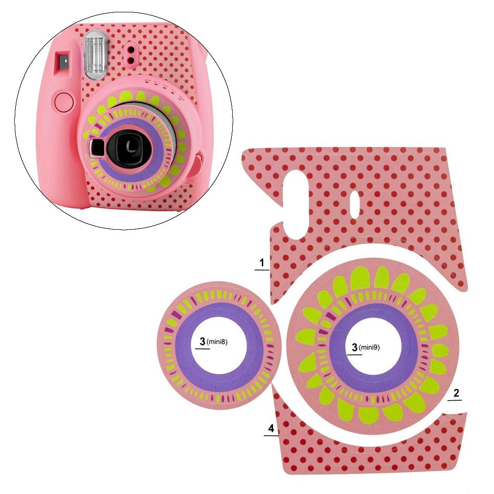 6 Decorative Camera Stickers Compatible with Your Fujifilm Mini Cameras β Color Variety: Light Blue, Pink, Purple, Turquoise, White, Yellow β Deluxe Bundle