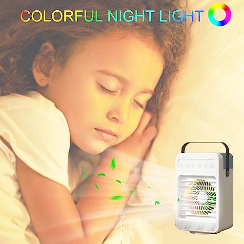 Cesanto Portable Air Conditioner Fan,Mini Personal Air Cooler with 4 Wind Speed,600ML Tank,2/4/6H Timer,120°Oscillating Cooling Fan,Rainbow LED Light,2 Spray,Low Noise,Desktop Office, Home, Bedroom