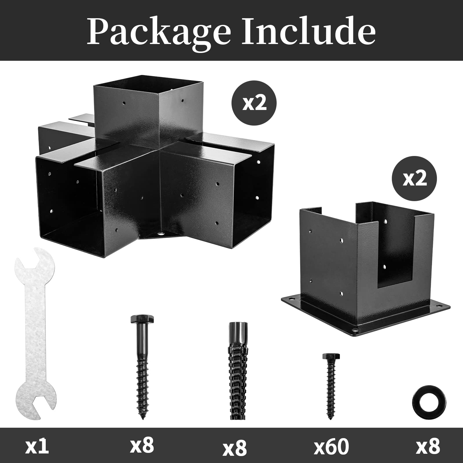FMhotu 4-Way Pergola Brackets 6x6, 2 Set Woodwork DIY Pergola Brackets Kit, Outdoor Elevated Wood Stand Kit with Powder-Coated Steel, Post Base Brackets| Modular Pergola Kit for 6x6 Wood Post