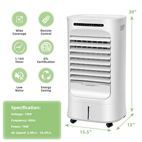 COSTWAY Evaporative Air Cooler, Portable Cooling Fan & Humidifier with Remote, 15H Timer, 63° Oscillation, 3 Modes, 3 Speeds, 2.6 Gal Water Tank, LED Display, Quiet Swamp Cooler for Bedroom Office
