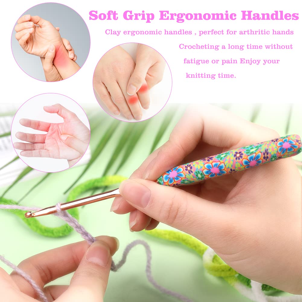 40 Pcs Crochet Hooks Set, Ergonomic Crochet Hooks Kits, Soft Grip Crochet Needles for Arthritic Hands, with Large-Eye Needles and Other Crochet Supplies, for Yarn Craft Crochet Kit for Beginner