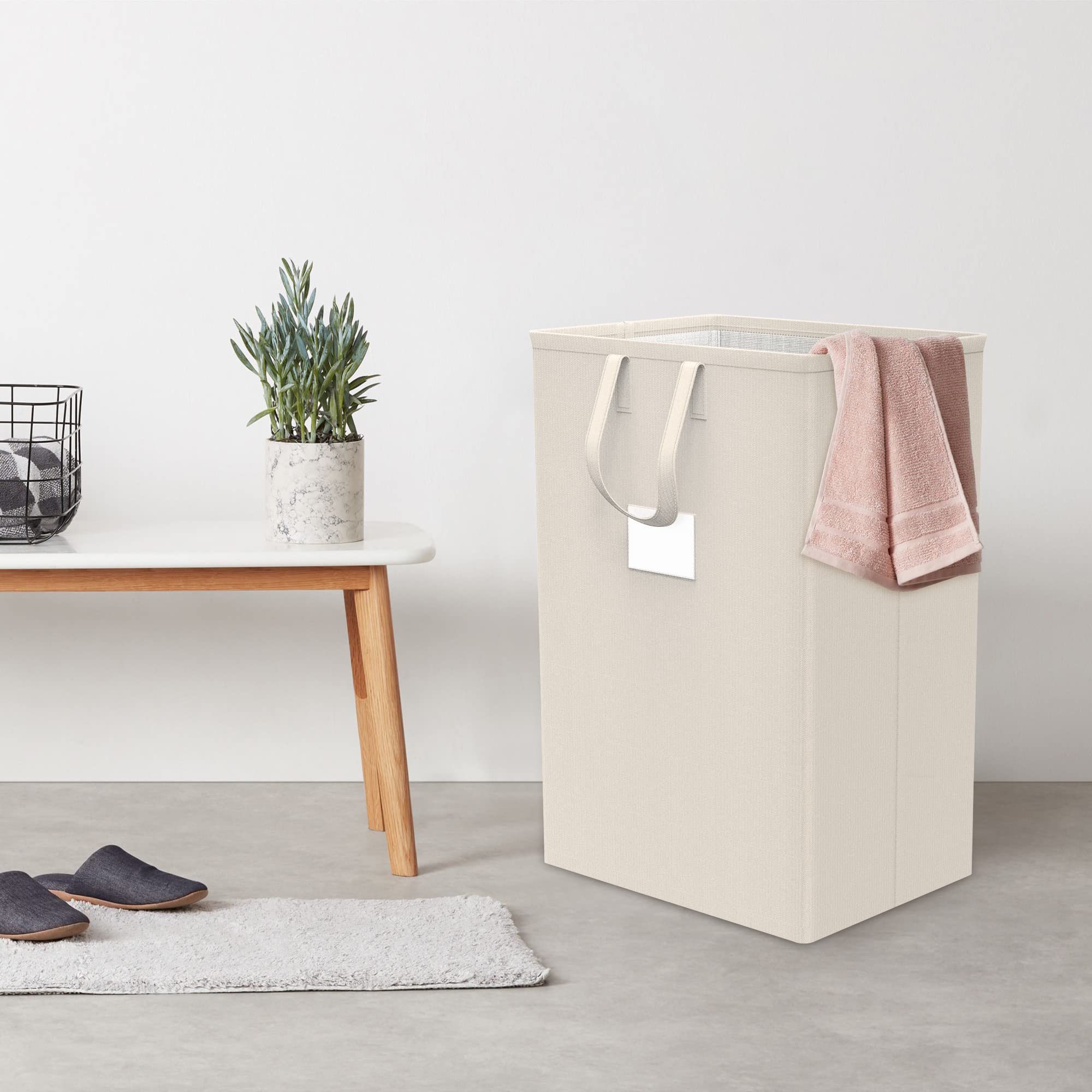 75L Large Laundry Hamper with Handles, Dirty Clothes Hamper for Bedroom Waterproof, Freestanding Tall Laundry Basket Waterproof, Hamper for Bedroom, Bathroom, Dorm, Toys Storage(Ivory)