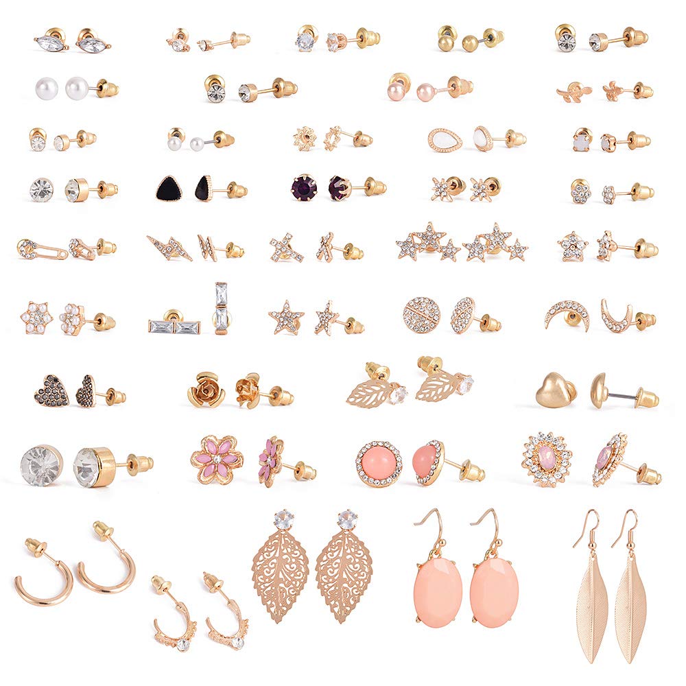 42 Pairs Earrings Set Assorted Multiple Stud Earrings Set for Women Earring Set for Multiple Piercings Statement Earrings Friendship Jewelry (#1)