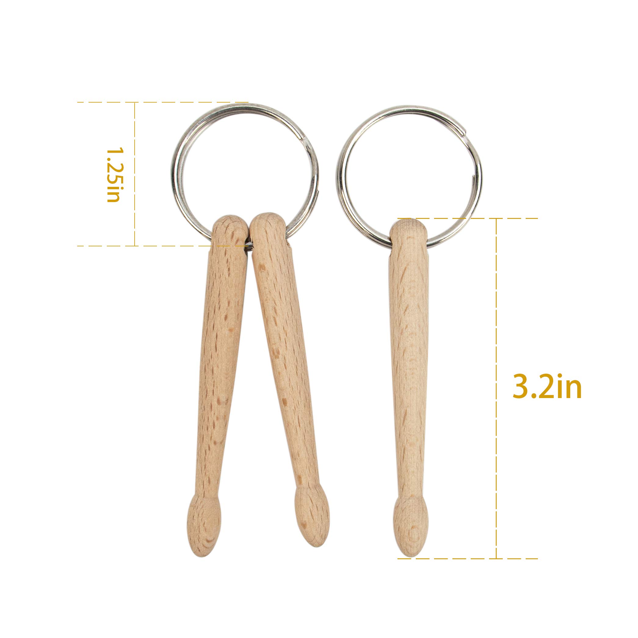 AUEAR, 4 Pieces Wood Drumstick Keychain Mini Wood Drumstick Keychain with One Stick and Two Sticks Drumstick Keychain for Drummer