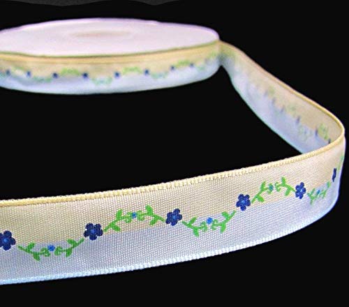5 Yards Blue Yellow Spring Flower Vine Maypole Ribbon Lace Trim Embroidery Applique Fabric Delicate DIY Art Craft Supply for Scrapbooking Gift Wrapping 5/8"W