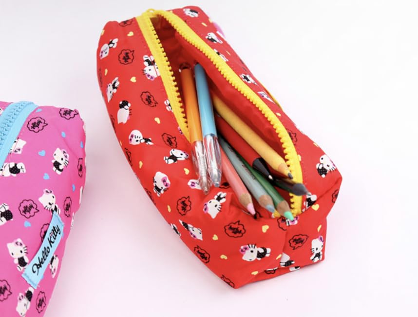 Bandal & Neoul Kitty's Pink & Red Writing Instrument Pouch with Bold Zipper (Pink)