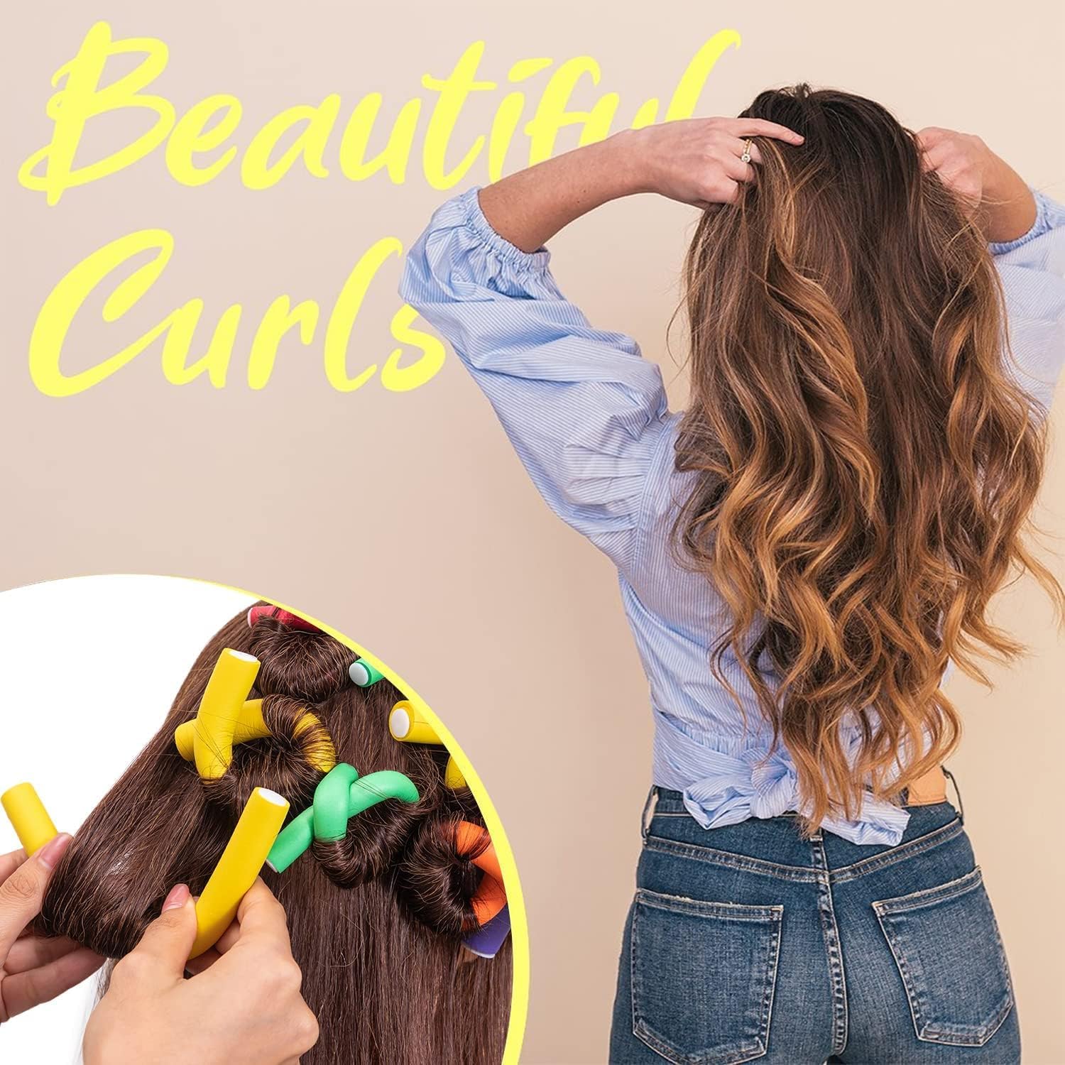 xnicx 47 pcs 7'' Hair Curlers Rollers Flexi Rods Flexible Curling Rods Set No Heat Heatless Bendy Foam Hair Curls for Long,Medium,Short Hair to Sleep in
