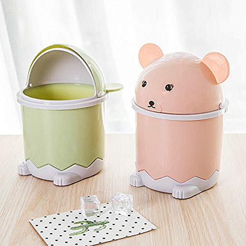 SAIKUN Cute Animal Desktops Trash Can, with Lid ,Rubbish Storage, Garbage Bin for Office Kids Bedroom Use (Pink)