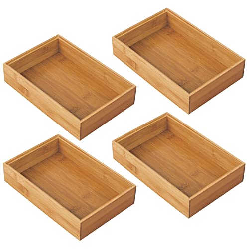mDesign Wooden Bamboo Drawer Organizer - 9" Long Stackable Storage Box Tray for Kitchen Drawers and Cabinet - Utensil, Silverware, Spatula, and Flatware Holder - Echo Collection - 4 Pack, Natural Wood
