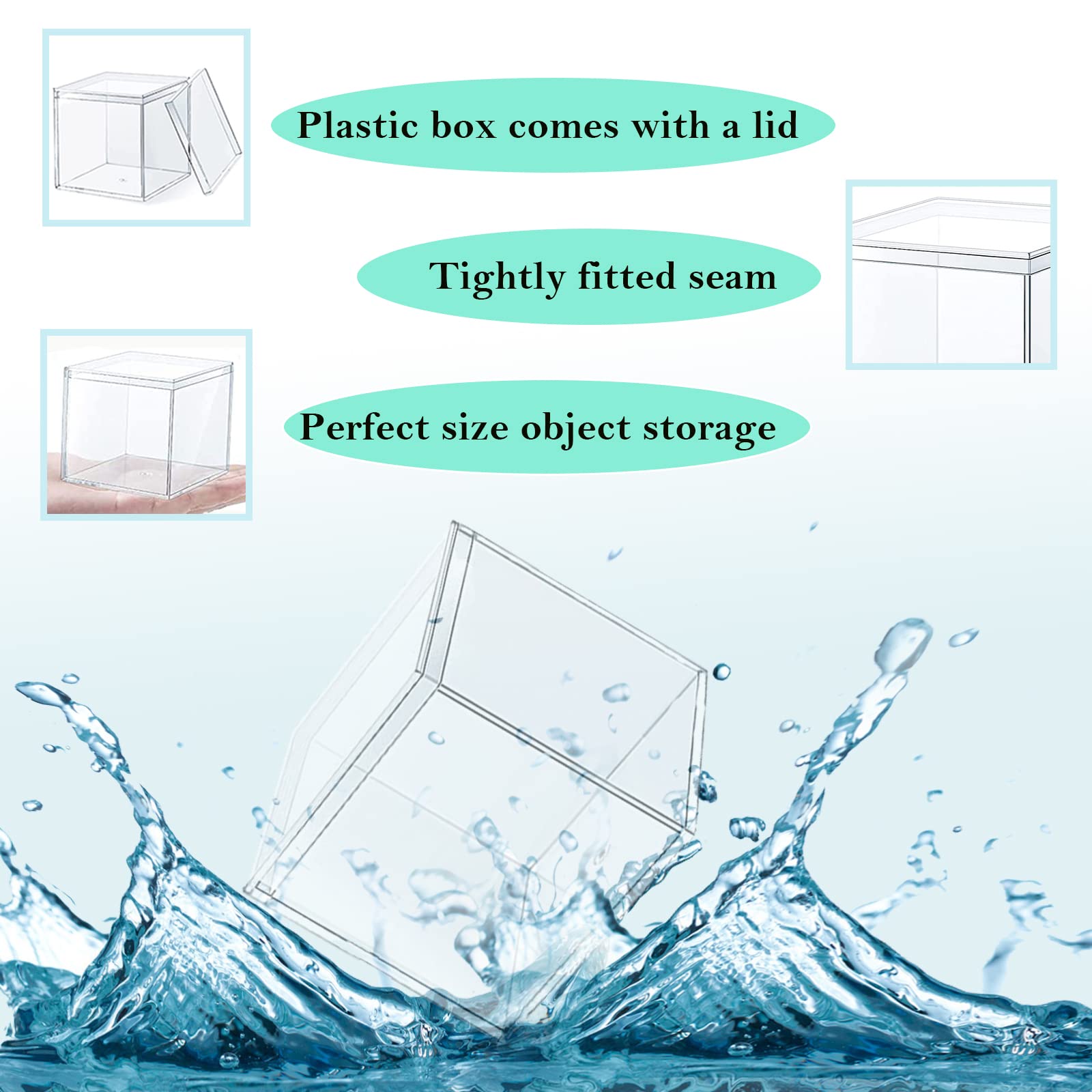 ALMOXVYE 15 Pieces Clear Acrylic Square Cube Boxes, 3 x 3 x 3 lnch Mini Acrylic Box with Lid, Small Plastic Candy Cubes for Jewelry, Coins, Beads, Craft Supplies, Pills Herbs, Sewing