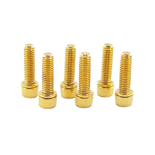 M5x18mm Stem Bolts Titanium Plating Stainless Ti Allen Hex Tapered Head Bolt with Washers Screw for Bicycle Stem Parts Pack of 6(Gold)
