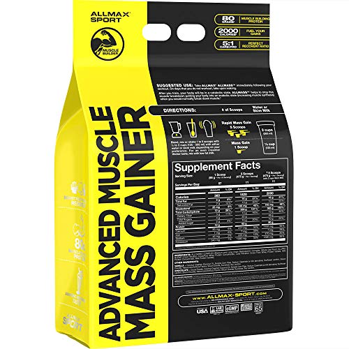 ALLMAX ALLMASS, Vanilla - 12 lb - Advanced Muscle Gainer - Up to 80 Grams of Protein Per Serving - 5:1 Carb-to-Protein Ratio - Zero Trans Fat - Up to 57 Servings