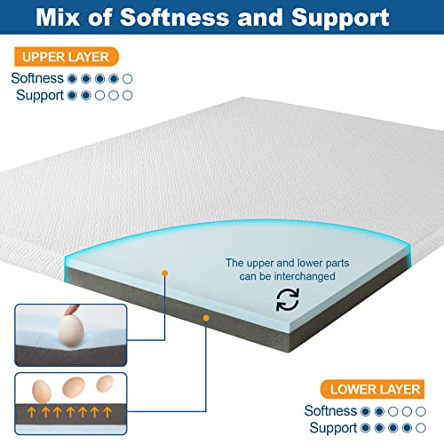 Bomdaia 3 Inch Gel Memory Foam Mattress Topper Twin XL, High Density Bamboo Charcoal Cooling Mattress Pad, Pressure Relieving Bed Topper for Back Pain, Foam Topper with Removable & Breathable Cover