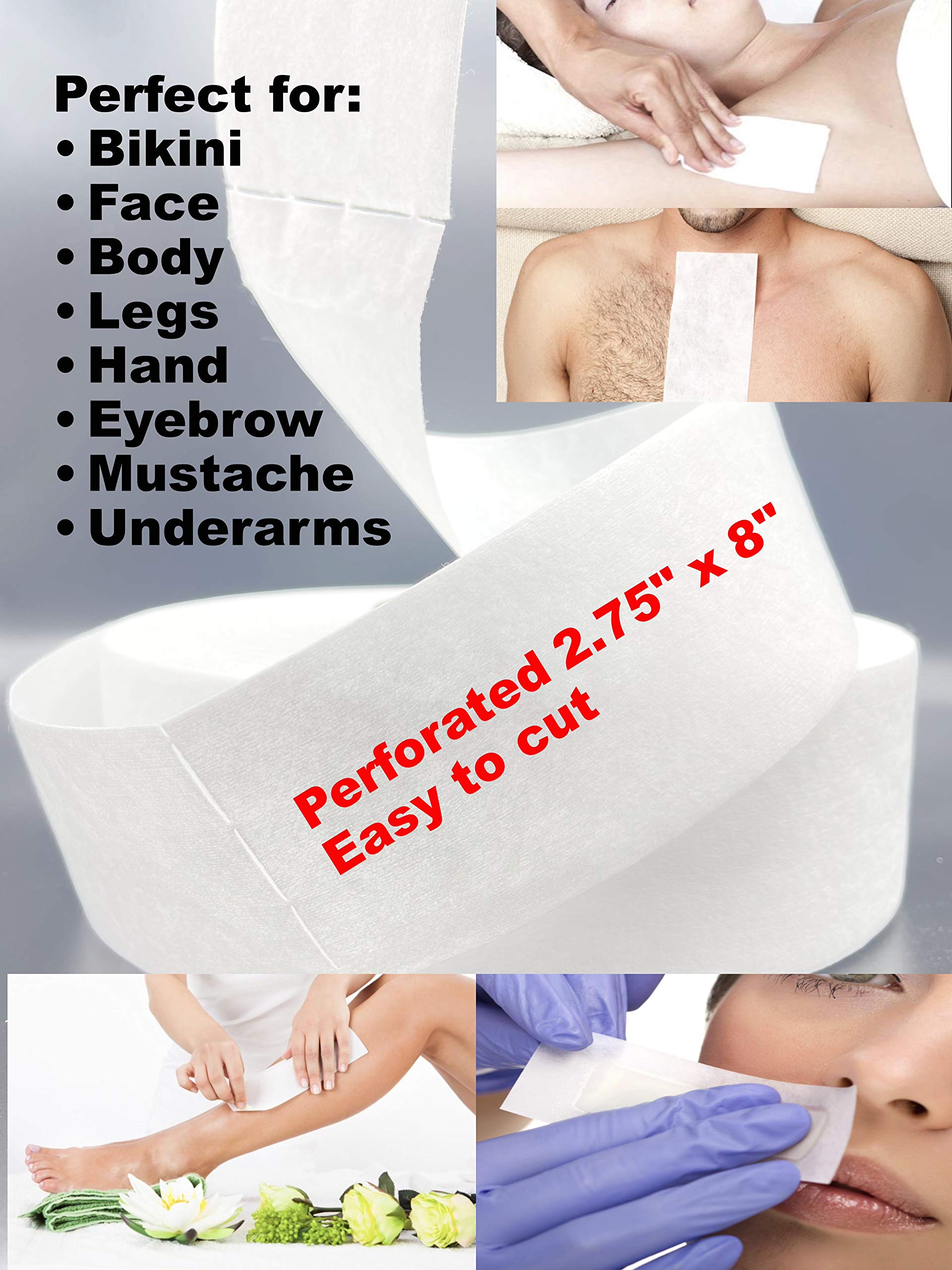 Perforated Roll Non Woven Wax Strips for Sensitive Hard Hair Removal Applicator - Face, Women, Men Body, Leg, Hand, Armpit, Mustache, Eyebrow, Perfect Brazilian Beauty Bikini Wax Paper Waxing Strips