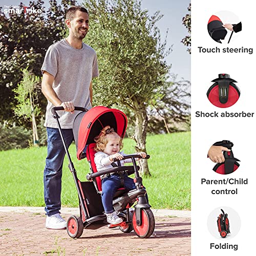 Smartrike - STR3 Multiple Steps 6 in 1 Foldable Child Tricycle with Certification Stroller for 1,2,3 Years, 5021533, Red