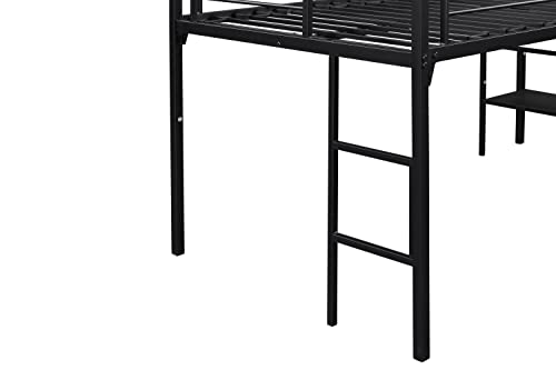 CNANXU Metal Twin Low Loft Bunk Bed with Desk Bunk Bed Bed Bedroom Storage Guard Rail Ladder, Twin