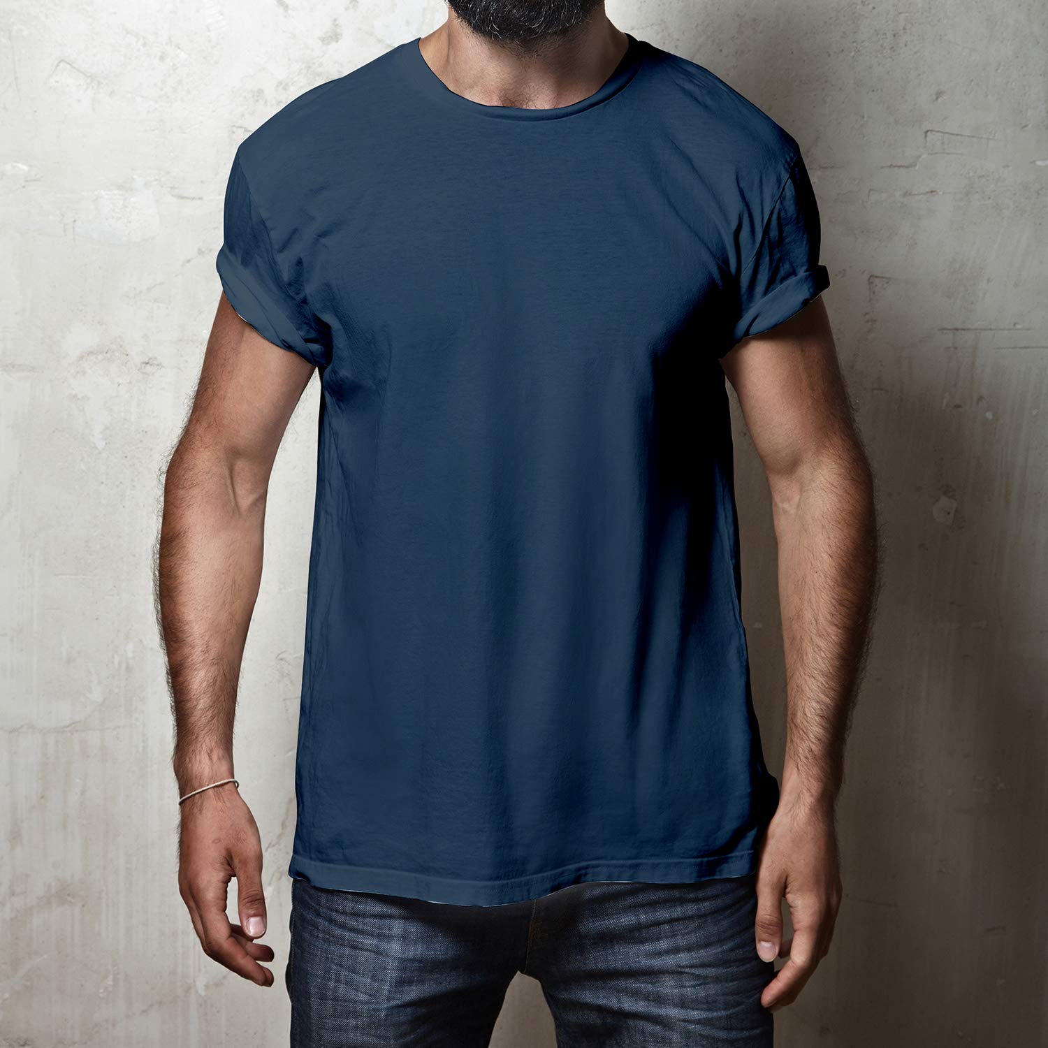 BANNER BUZZ MAKE IT VISIBLE BannerBuzz, Plain Crew Neck T-Shirt Short Sleeve, Cotton Fabric, Unisex, Fabric Warranty for up to 25 Washes (X Large, Blue)