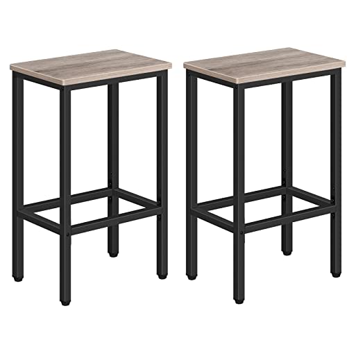 ALLOSWELL Bar Stools, Set of 2 Bar Chairs, Kitchen Breakfast Bar Stools with Footrest, 25.8" Dining Stools, Rectangular Industrial Bar Chairs, for Dining Room, Kitchen, Greige BAHG0101