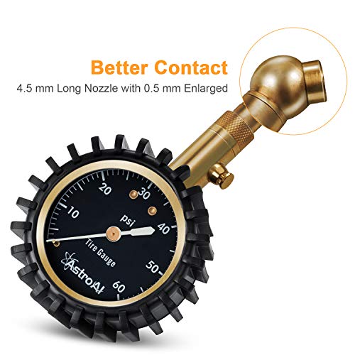 AstroAI Tire Pressure Gauge 60 PSI, Large 2" Easy Read Glow Dial Tire Gauge, Certified ANSI B40.1 Accurate, Compatabile for Bicycle, Car, SUV, Truck & Motorcycle