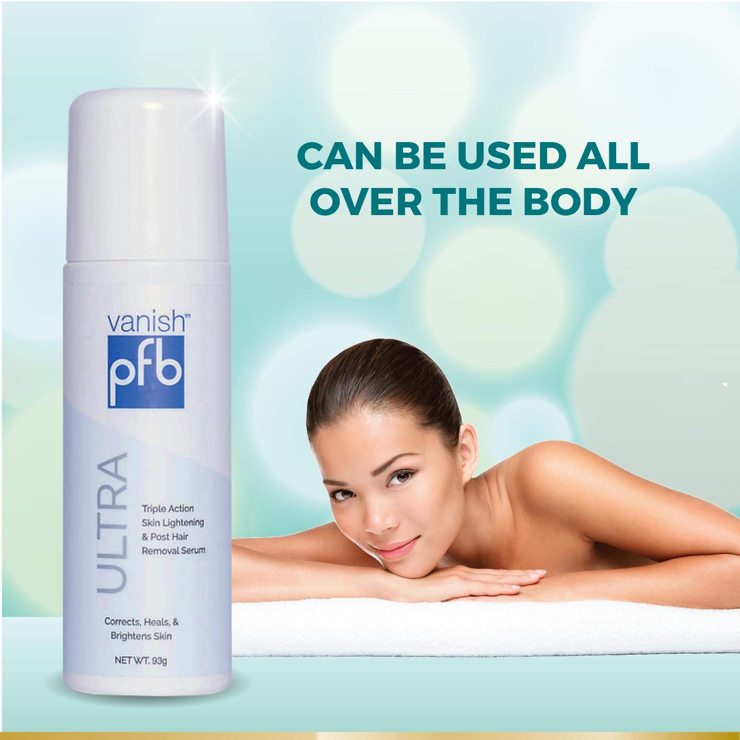 PFB Vanish Ultra with Chromabright & Shitake Mushroom, Triple Action Dark Spot Remover, Ingrown Hair & Razor Bump Stopper, Roll-On Skin Care Treatment, 93g β New Formula
