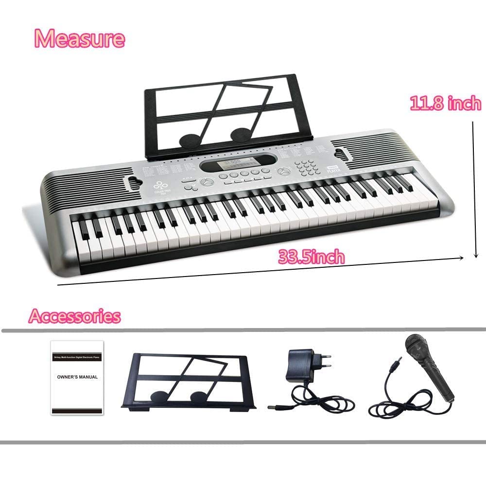 61 Key Portable Electronic Piano Keyboard with Adjustable Stand and Music Note Holder, Electronic Musical Instruments Starter Set for Kids and Adults