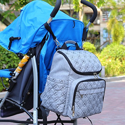 HYBLOM Diaper Bag Backpack With Baby Stroller Straps, Stylish Travel And Organizer For Women & Men, 12 Pockets, Grey