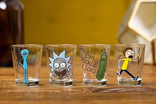Silver Buffalo Rick and Morty Character Phrases 4-Pack Mini Glass Set, 1.5-Ounce