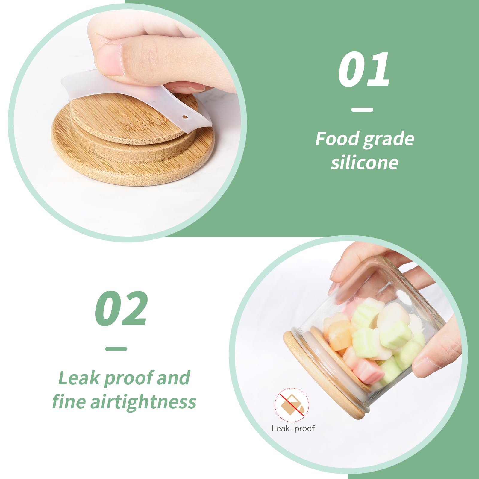 Oui Yogurt Jar Lids - Oui Lids- Natural Bamboo Wood with Silicone Sealing Rings, For 5 Oz Oui Yogurt Jars (12 Pack)