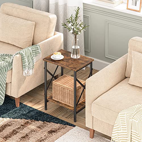 ALLOSWELL Nightstands Set of 2, End Tables with Storage Shelf, Bedside Tables X-Shaped Design, Side Tables for Living Room, Bedroom, 14.6 x 10.6 x 19.9 Inches, Easy Assembly, Rustic Brown ETHR2801S2
