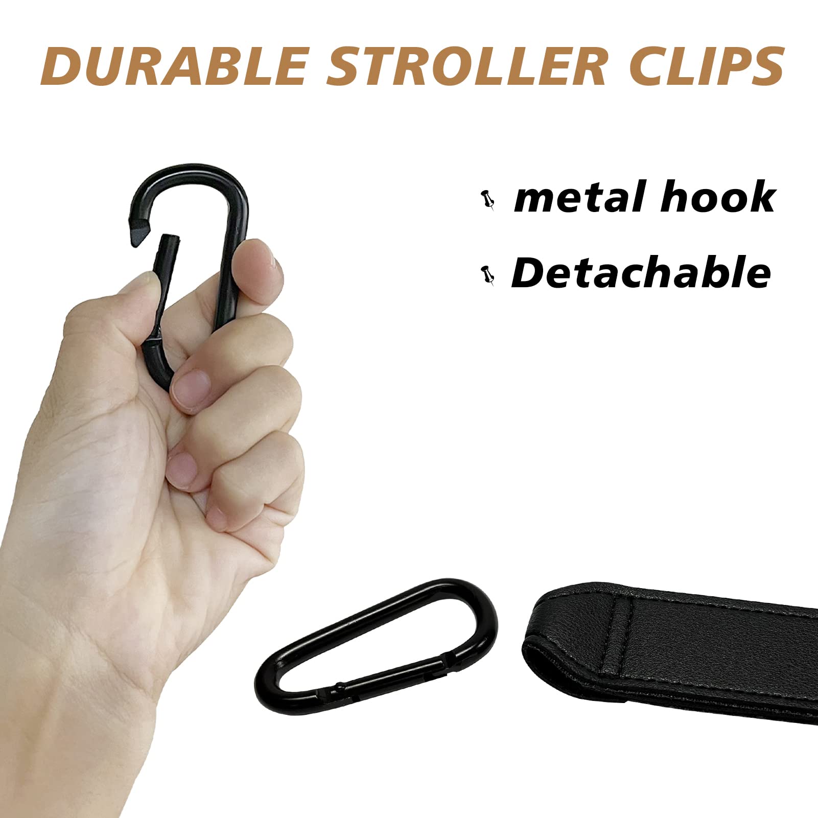 6 Pack Baby Stroller Hooks for Hanging Diaper Bags, Stroller Clips for Diaper Bags Brown Leather, Multipurpose Hooks for Grocery Shopping Bags, Pram Buggy Clips for Stroller Straps(Black and Brown)