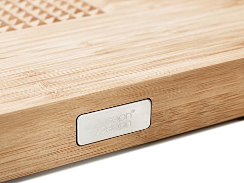 Joseph Joseph Cut & Carve Bamboo Cutting Board with Food Grip and Angled Surface Yellow Large