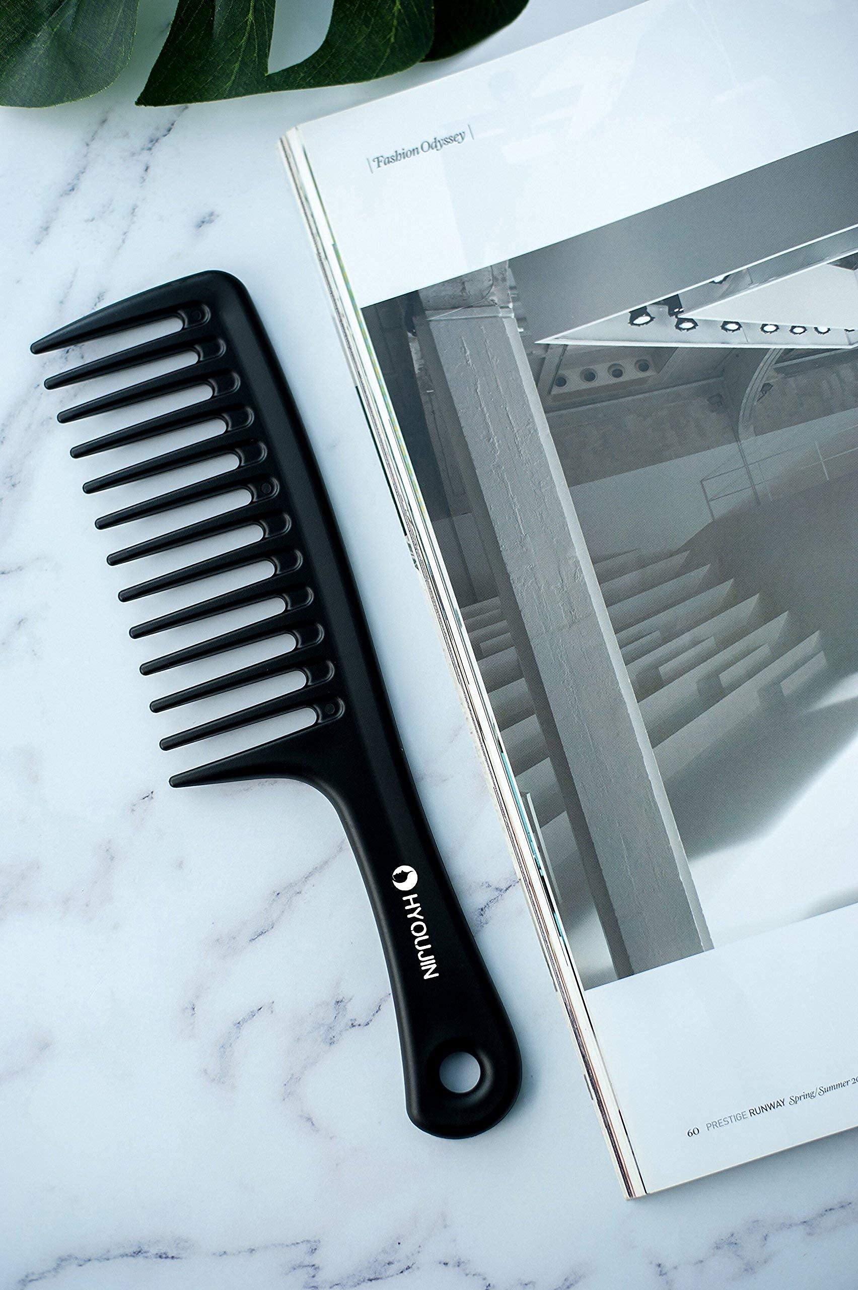 HYOUJIN Black Large Wide Tooth Comb Detangler Detangling Paddle Brush, Care Handgrip Comb-Best Styling Comb for Curly,Wet,Long Hair