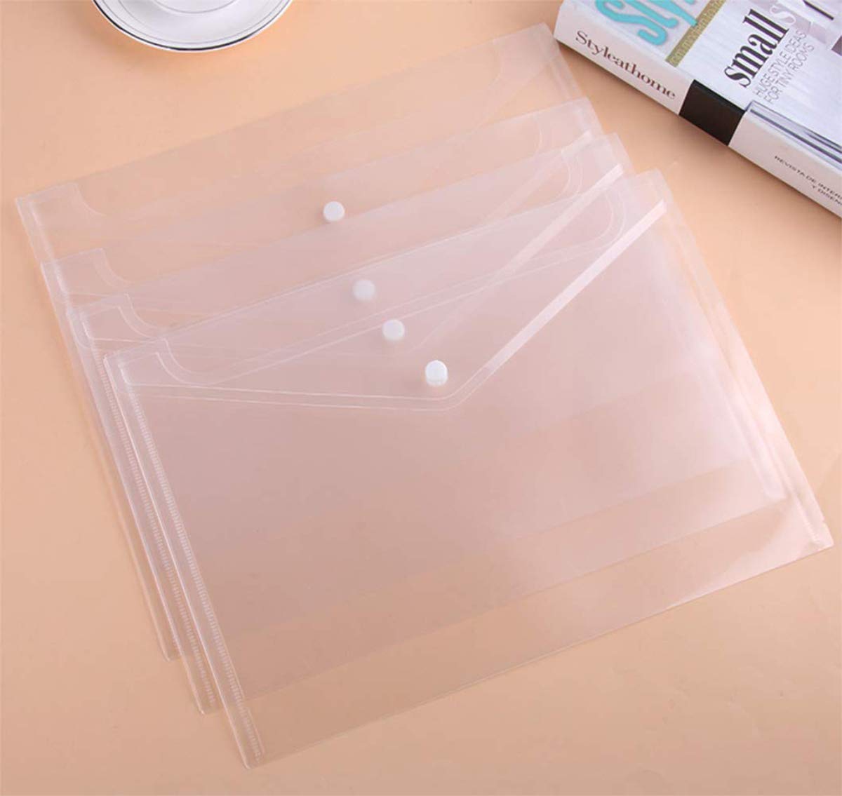 40pcs Poly Envelope, Clear Plastic Waterproof Envelope Folder with Button Closure, US Letter / A4 Size - GTLZLZ