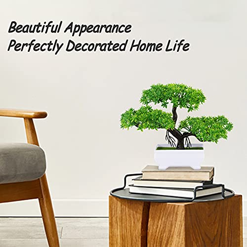 Frjjthchy Mini Artificial Bonsai Tree Plants with Plastic Cement Pots for Home Office Décor (Green)