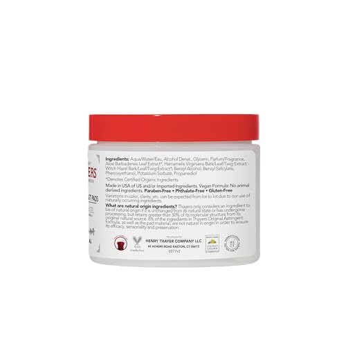 THAYERS Original Witch Hazel Astringent Pads with Aloe Vera Formula, 60 Count
