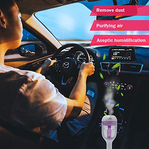XSUPER Car Humidifier Aromatherapy Essential Oil Diffuser, Portable Mini Purifier Aroma Freshener Diffuser with 180 Degree Rotation, 12V 1.5W Personal Car Purifier Humidifier