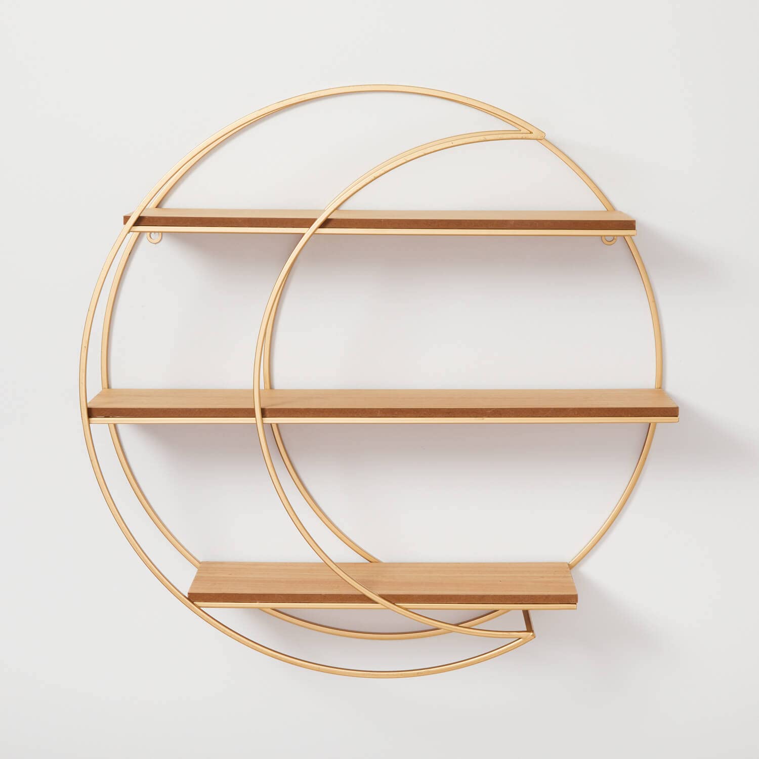 Dormify 3-Tier Wall Shelf | 23.6" L x 5.9" W x 23.6" H | Metal & Wood | Storage | Moon Shaped | Dorm Room Accent & Decor | Bedroom & Dorm Room Accent