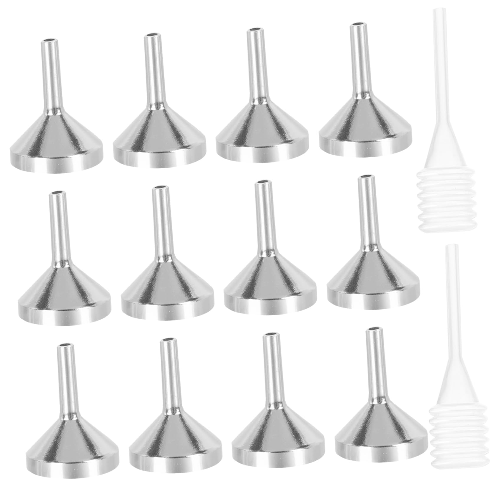 Baluue 12pcs 2.5 Inch x 0.6 Inch Small Metal Funnels with 2 Pack Mini Pipette for Filling Bottle and Containers, Oil and Liquid Filling and Tranfer Funners Tool Kit