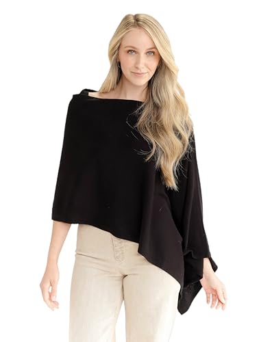 Caroline Grace by Alashan Lightweight & Super Soft Cashmere Blend Poncho - Great Gift Item! 95% Cotton/5% Cashmere Blend - One Size Fit - Black (Ebony)