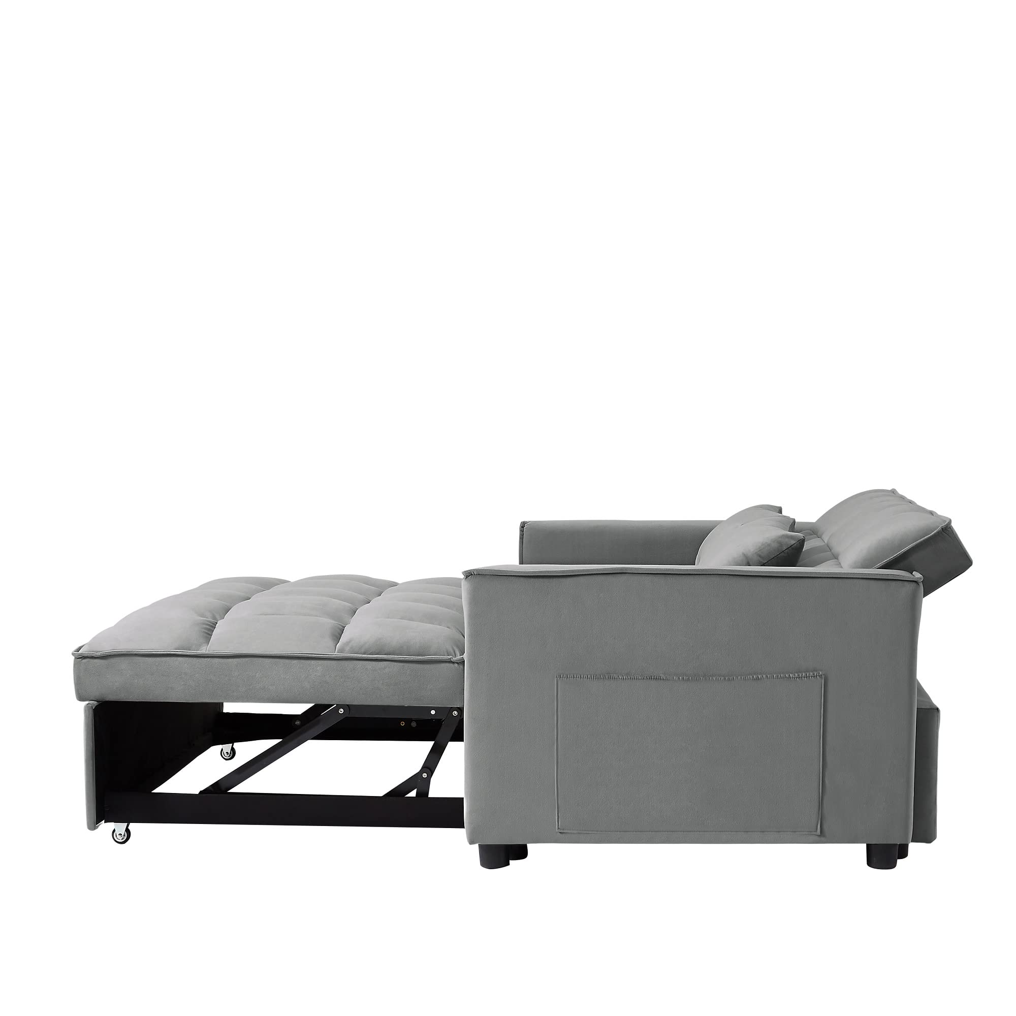 Merax 55.2" Velvet Sleeper Sofa Couch, Convertible Loveseat Sofa with Pull Out Bed and Adjustable Backrest, Sleeper Sofa Bed Armchair with 2 Lumbar Pillows for Home Office, Grey