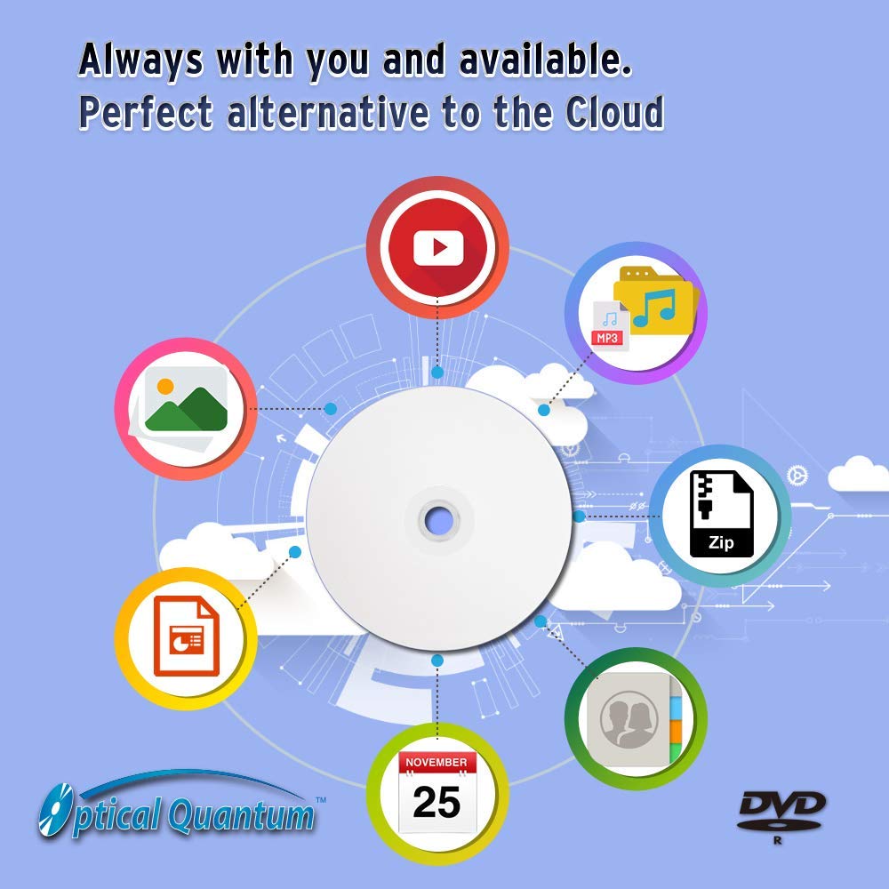 Optical Quantum DVD-R 4.7GB 16X White Inkjet Hub Printable Blank Discs - 100 Pack Cake Box (FFP), 100 Discs Blank DVD-R Discs, DVD Discs Blank, Printable DVD-R Discs