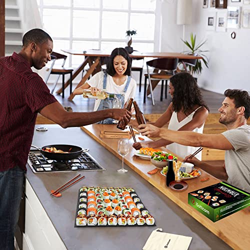 Isottcom Sushi Making Kit - Premium Sushi Set, Soy Sauce Mixing Bowls, Chopsticks with Holders, Bamboo Mat - Sushi rolling Kit for Home - Sushi roller Mobile App Sushi Maker Kit in Amazing Gift Box