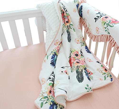 Sahaler Boho Floral Baby Minky Blanket Baby Crib Comforter Toddle Quilt 34x42inch (Feather Floral)