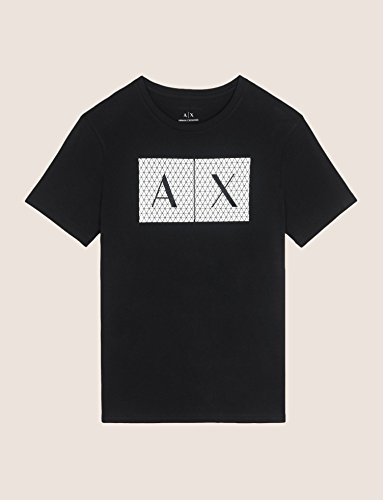 A|X ARMANI EXCHANGE mens Crew Neck Logo Tee T Shirt, Grid Logo Black, Small US