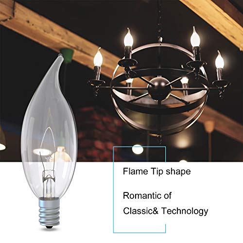 40W Candelabra Light Bulbs Candelabra Flame Tip Clear C32 120V E12 Base Incandescent Light Bulbs for Chandeliers, Ceiling Fan Lights, Pendants, Wall Sconces Decorative (24 Packs)