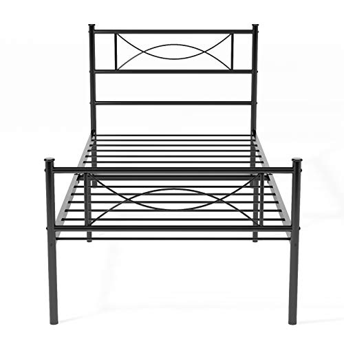 SimLife Twin Bed Frame with Two Headboards Metal Platform Bed for Kids Girls Boys Adults Mattress Foundation Stable Metal Slats Support Box Spring Replacement, Black