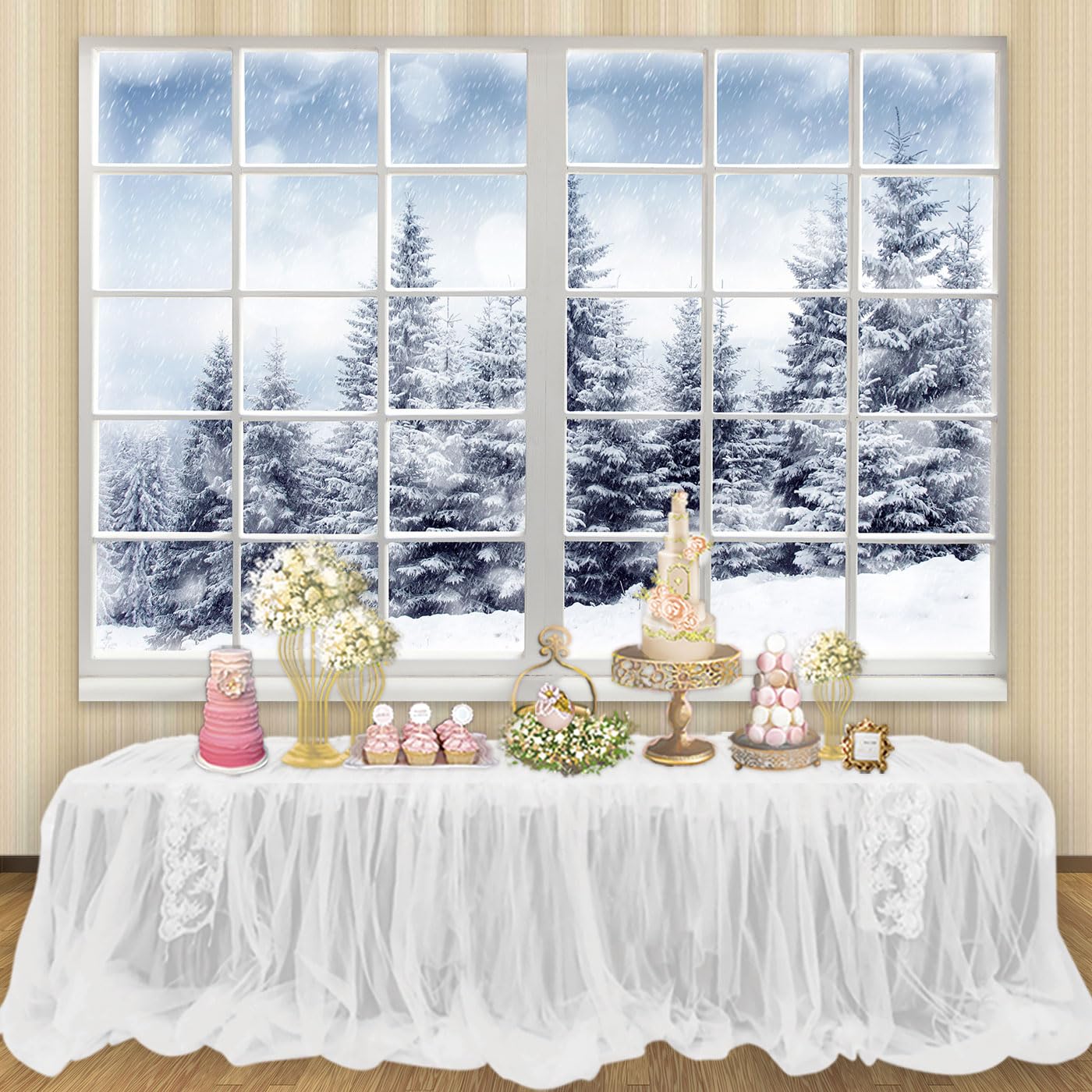 7x5ft Winter Wonderland Forest Scene Backdrop for Photography Christmas Party Decoration