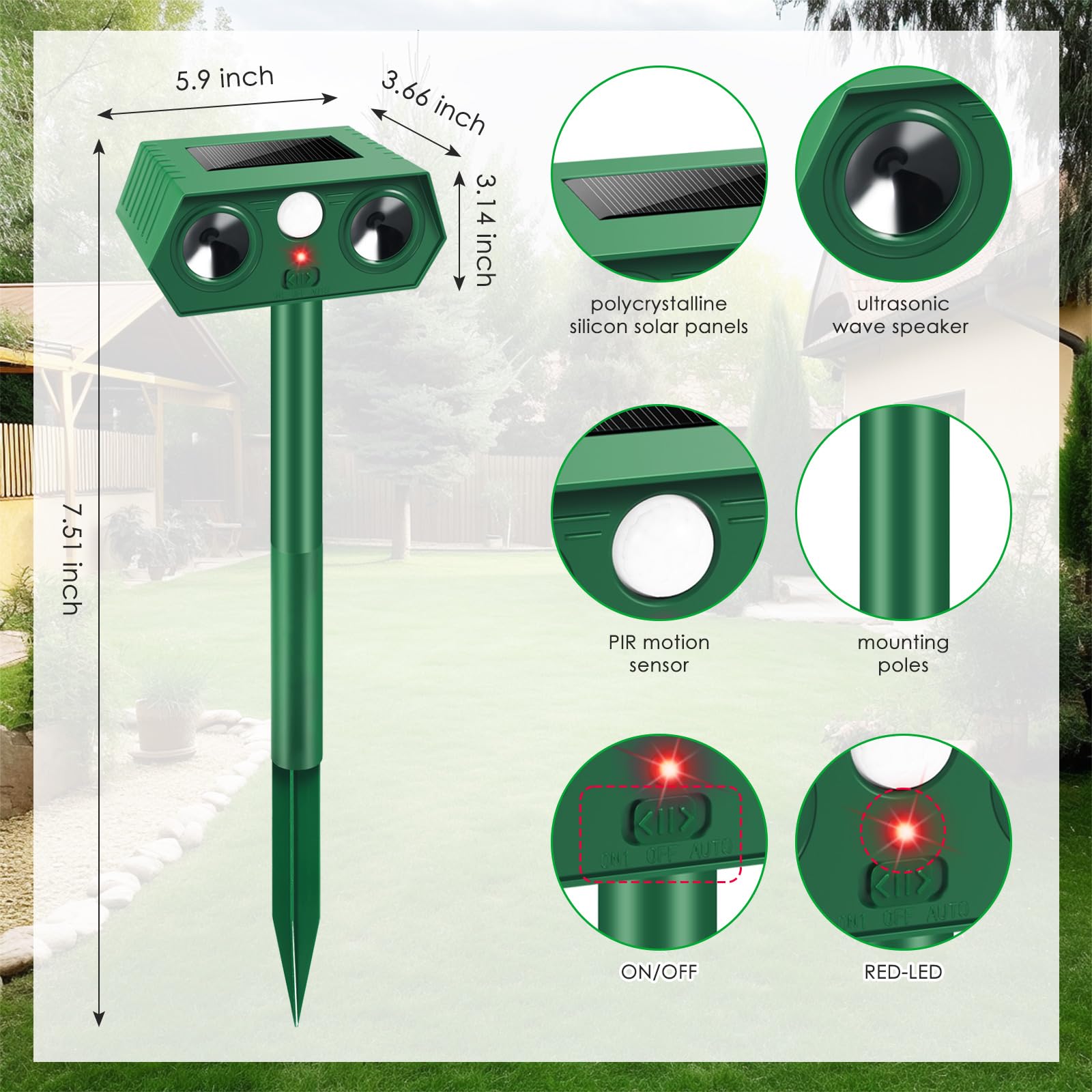 4 Pack Animal Repellent Ultrasonic Cat Repeller Deer Repellent Solar Animal Repeller with Motion Sensor Detection Dog Fox Raccoon Repellent Squirrel Repellent Skunk Repellent Deterrent for Yard