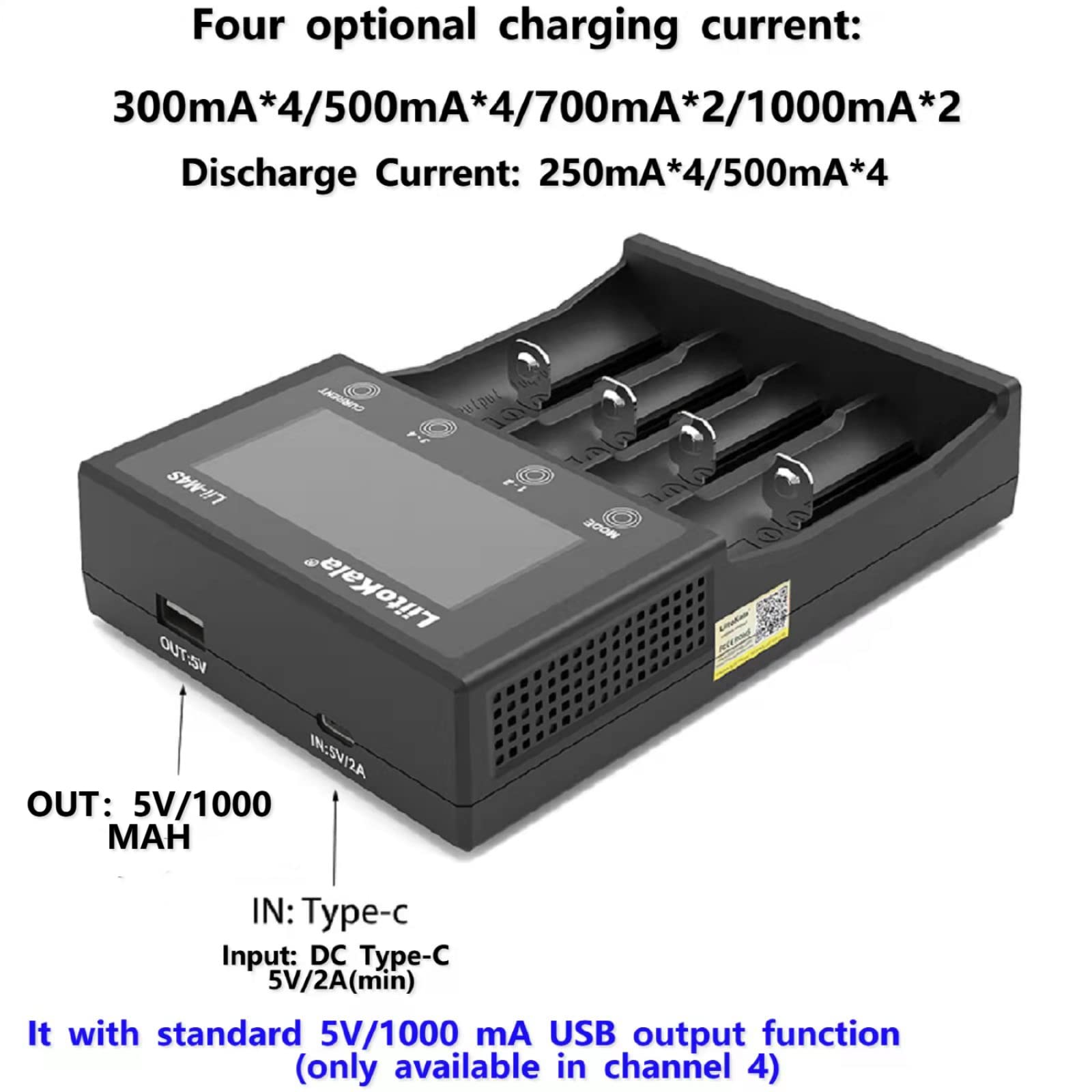 4-Bay 18650 Battery Charger,Test Battery Capacity,Touch Button,Universal Battery Charger for: 3.7V 26650 20700 18650 18350 1.2V NiMH/Cd AA AAA Size Batteries